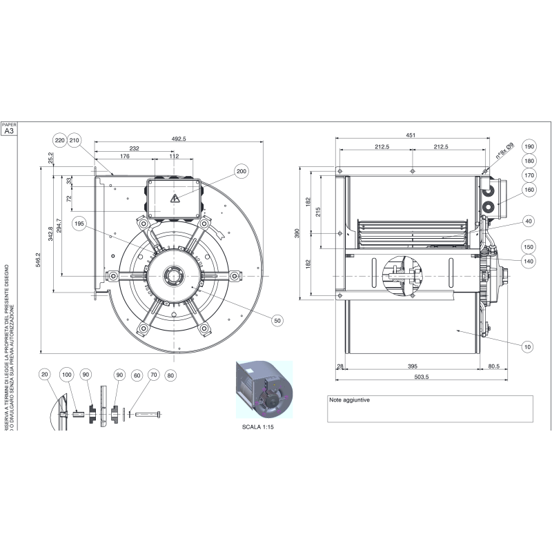 Ventilateur centrifuge DA 12/12.1100.6P 1V 1F IP55 BRIDE ET SUPPORT ...